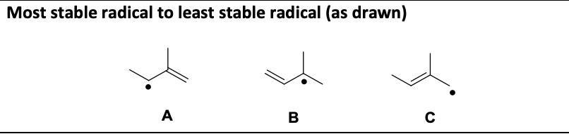 SOLVED: Most stable radical to least stable radical (as drawn)