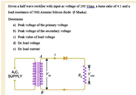 Given A Half Wave Rectifier With Input Ac Voltage Of 200 Vrms A Turns