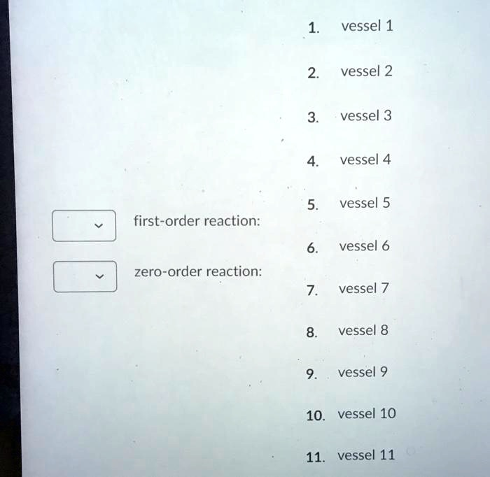 SOLVED:vessel 1 vessel 2 3. vessel 3 vessel 4 5. vessel 5 first-order ...