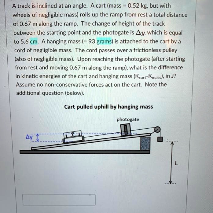 SOLVED: A track is inclined at an angle: A cart (mass = 0.52 kg, but ...
