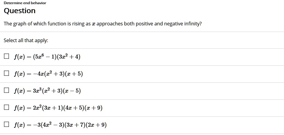 SOLVED: Determine end behavior Question The graph of which function is ...