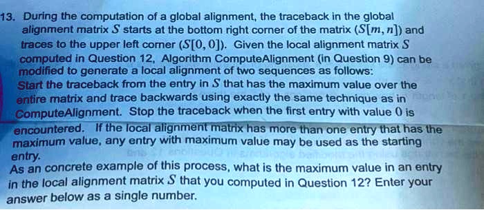3 during the computation of a global alignment the traceback in the ...