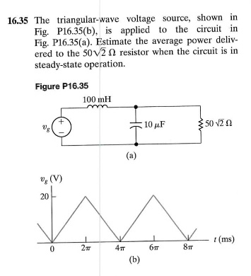 16.35 The triangular-wave voltage source, shown in Fig. P16.35(b), is applied to the circuit in ...