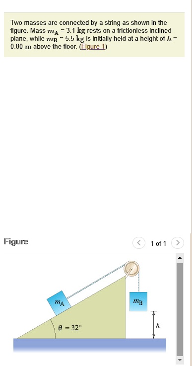 Two masses are connected by a string as shown in the figure. Mass mA = 3.1 kg rests on a ...