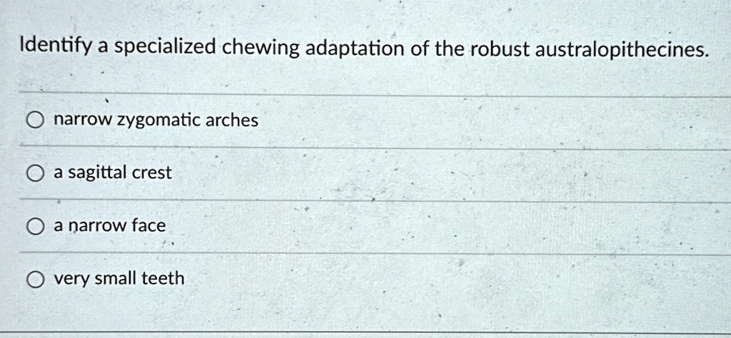 identify a specialized chewing adaptation of the robust ...