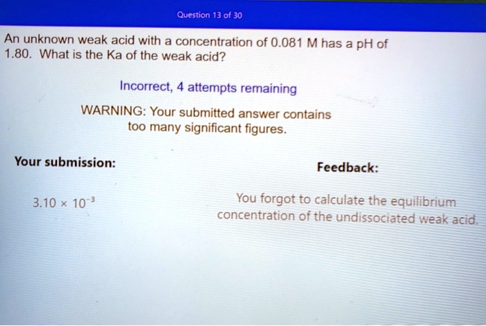 SOLVED: Question 13 of 30 An unknown weak acid with a concentration of ...