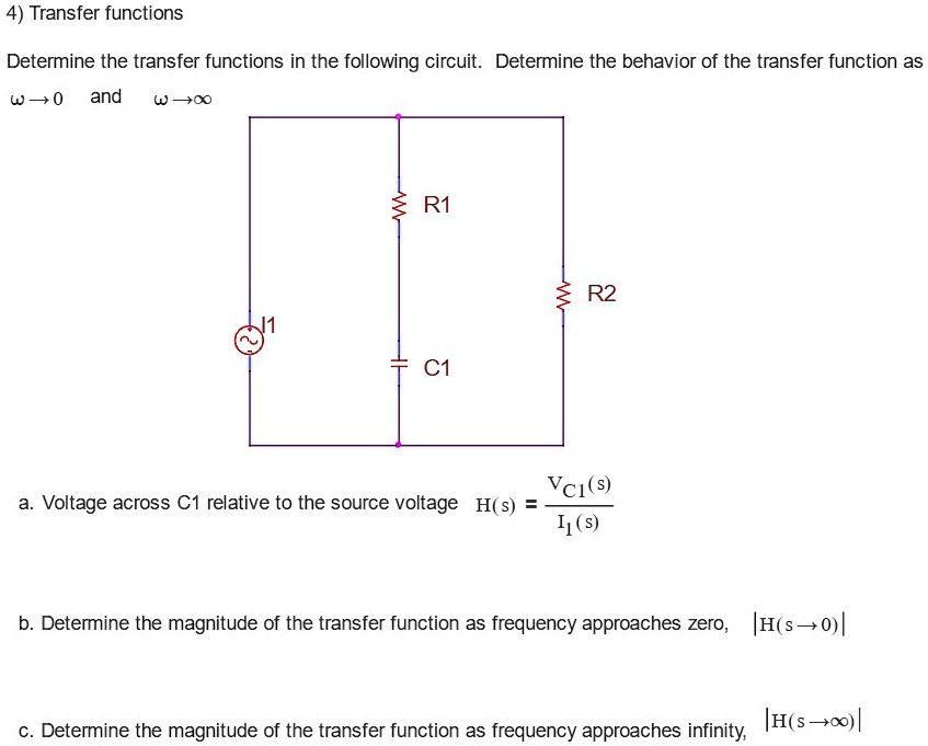 SOLVED: 4) Transfer functions Determine the transfer functions in the following circuit ...