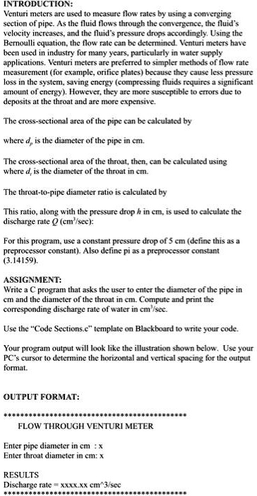 SOLVED: INTRODUCTION: Venturi meters are used to measure flow rates by ...