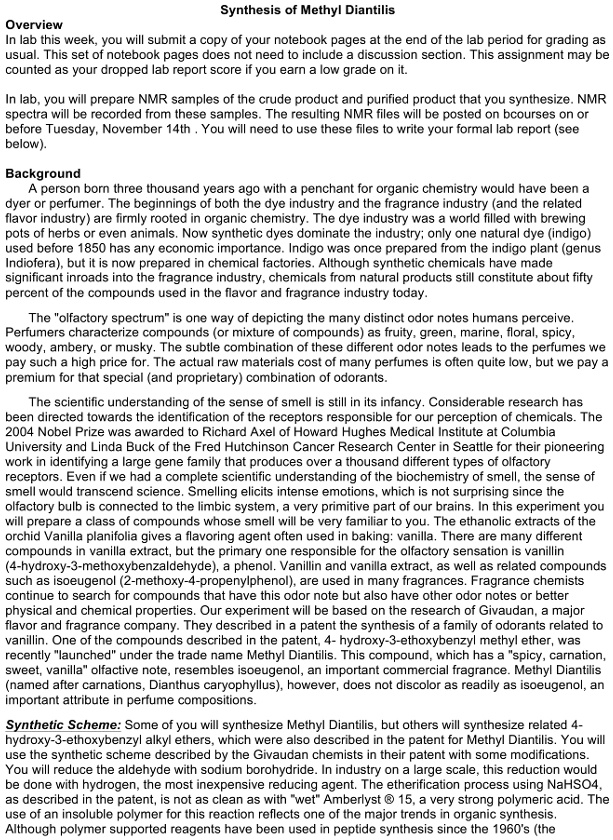 SOLVED: Synthesis of Methyl Diantilis Overview In lab this week, you ...