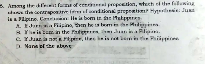 SOLVED: Among the different forms of conditional proposition, which of the following shows the ...