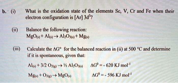 B. (i) What is the oxidation state of the elements Sc, V, Cr...