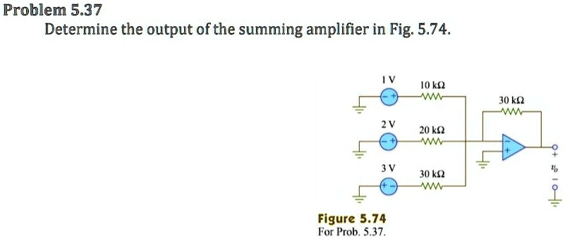 SOLVED: Problem 5.37 Determine the output of the summing amplifier in Fig. 5.74. IV 10kÎ© 30kÎ ...
