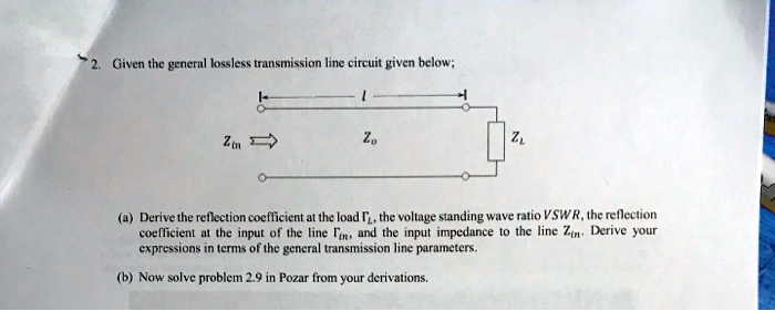 SOLVED: Given the general lossless transmission line circuit given below: Zin Zo a. Derive the ...