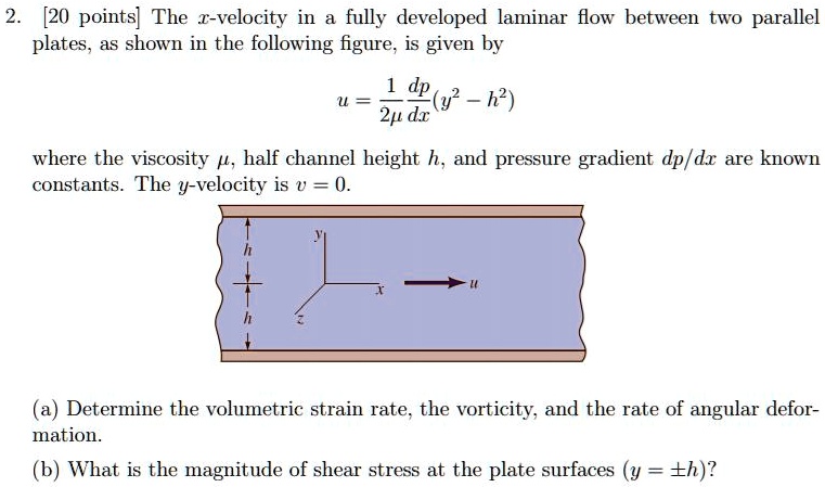 2. [20 points] The x-velocity in a fully developed laminar flow between ...