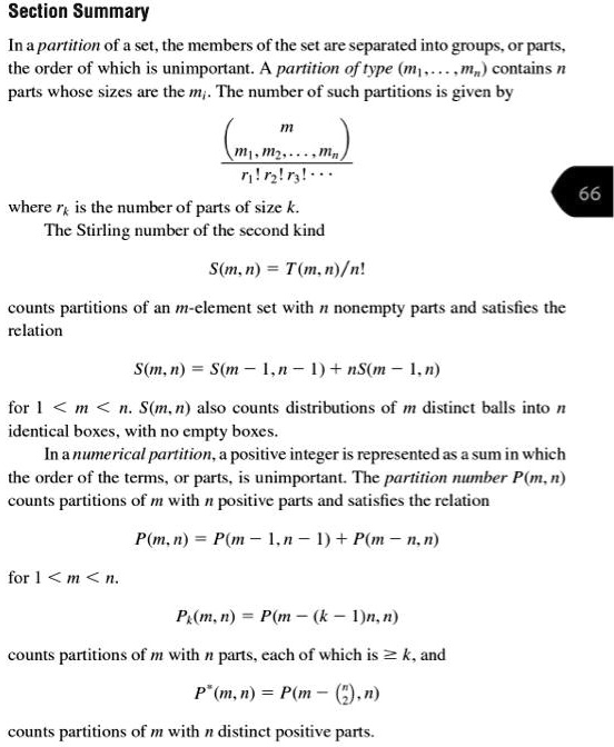 Section Summary In a partition of a set, the members of the set are ...