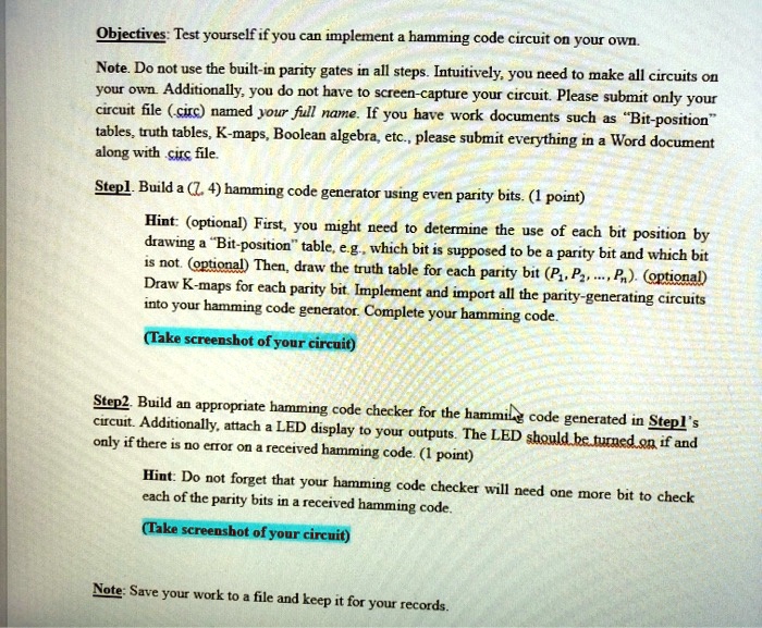 Solved Objectives Test Yourself If You Can Implement A Hamming Code Circuit On Your Own Note