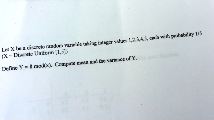 Let X be a discrete random variable taking integer values 1,2,3,4,5, each with probability 1/5 ...
