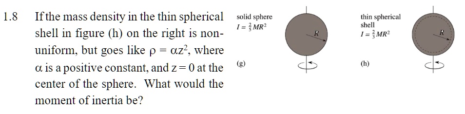 1.8 If the mass density in the thin spherical shell in figure (h) on the right is non-uniform ...