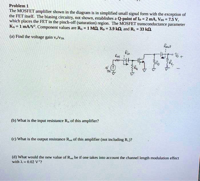 SOLVED: Problem 1: The MOSFET amplifier shown in the diagram is in ...