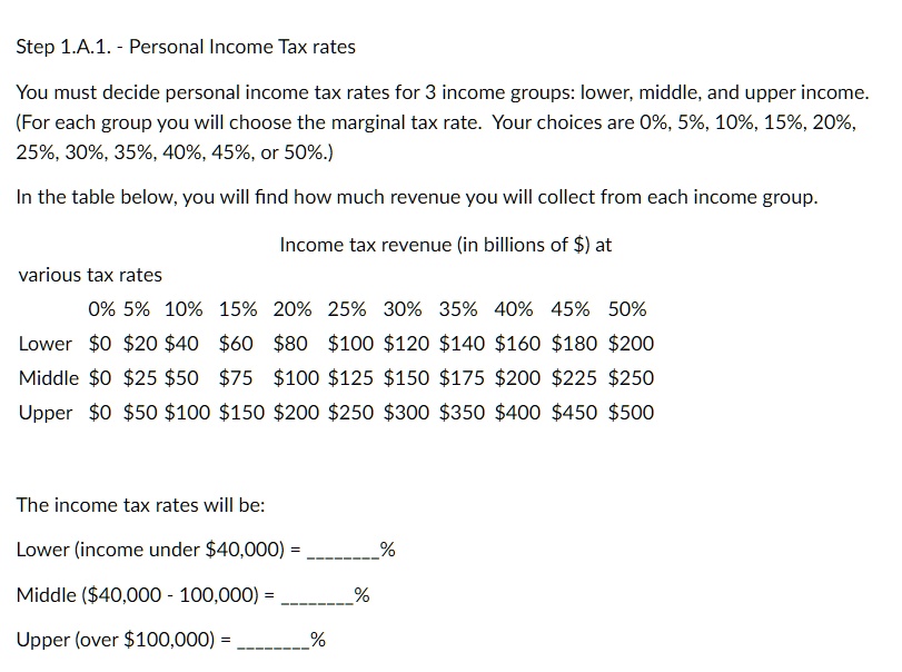 SOLVED: Step 1.A.1. Personal Income Tax rates You must decide personal ...