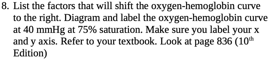 8. List the factors that will shift the oxygen-hemoglobin...