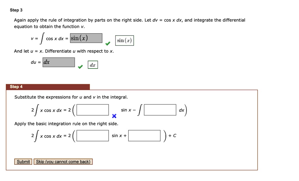 SOLVED: Step Again apply the rule of integration by parts on the right ...