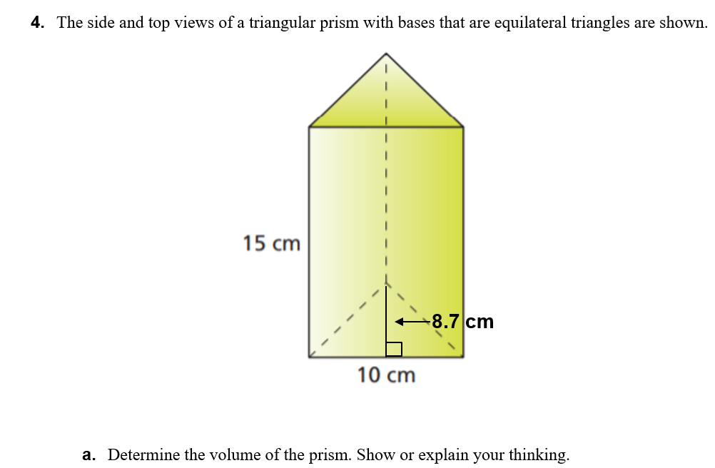 4. The side and top views of a triangular prism with bases that are equilateral triangles are ...
