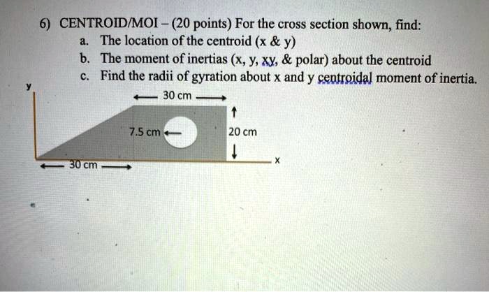 6) CENTROID/MOI - (20 points) For the cross section shown, find: a. The location of the centroid ...