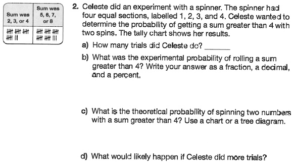 SOLVED: Celeste did an experiment with a spinner: The spinner had four ...