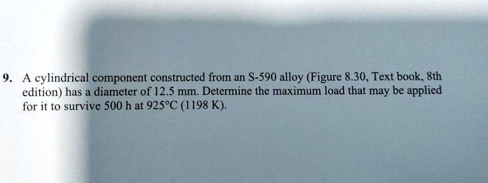 9. A cylindrical component constructed from an S-590 alloy (Figure 8.30 ...