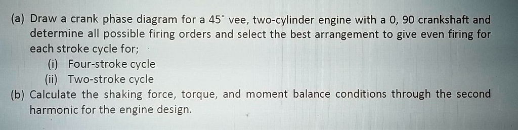 (a) Draw a crank phase diagram for a 45° vee, two-cylinder engine with ...