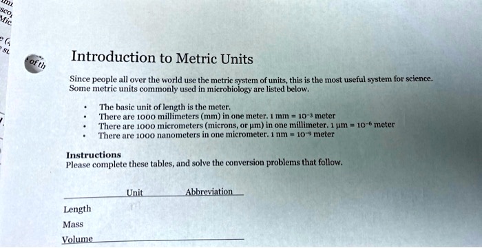 SOLVED: Introduction to Metric Units Since people all over the world ...