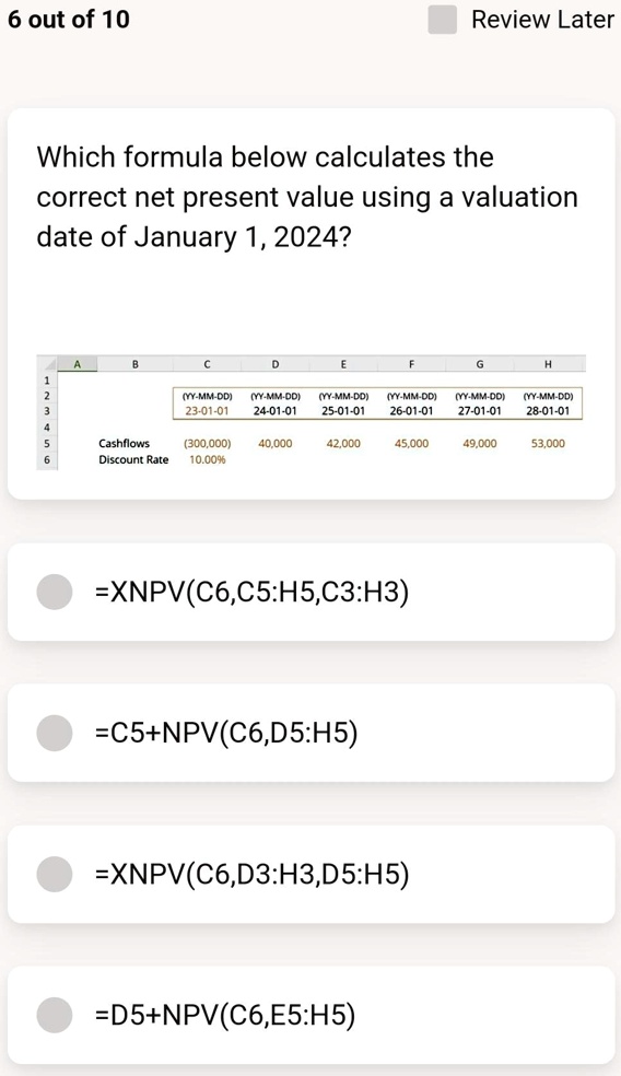 6 out of 10 review later which formula below calculates the correct net ...