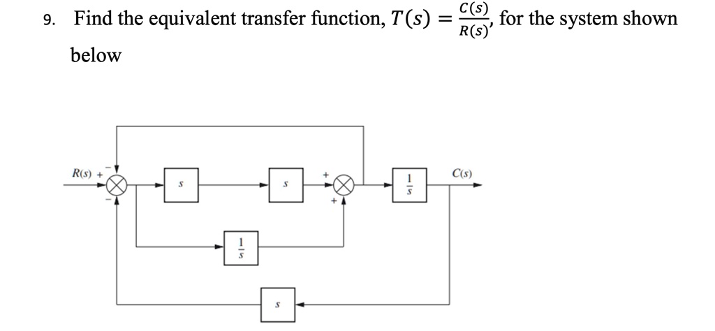 SOLVED: C(s) for the system shown R(s) 9. Find the equivalent transfer function, T(s) below R(s C(s)