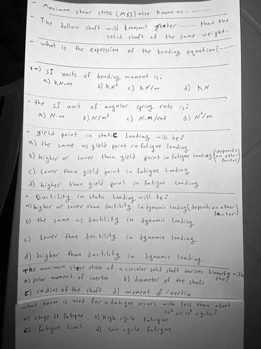 SOLVED: Texts: Mechanical Design Lab True/False Questions 1. True or False: The yield point in ...