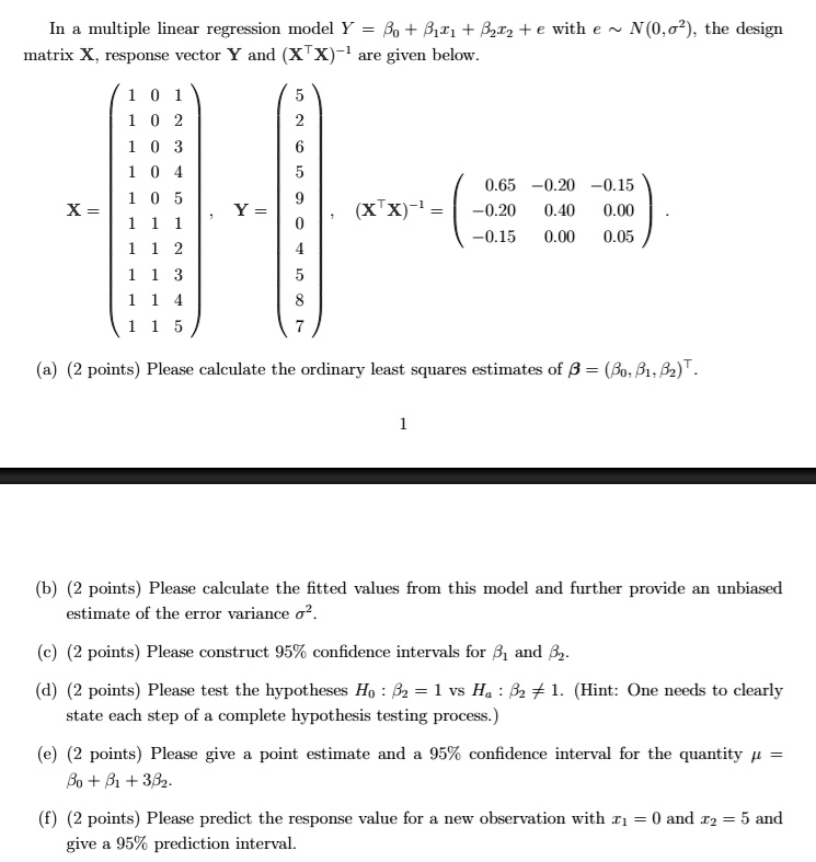 SOLVED: Text: Multiple linear regression model Y = Bo + B1X1 + B2X2 ...