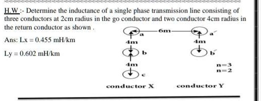 H.W: Determine the inductance of a single phase transmission line consisting of three conductors ...