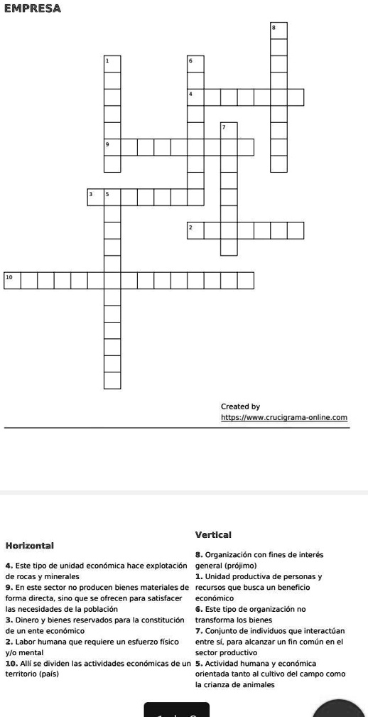 SOLVED: alguien sabe las respuestas a este crucigrama EMPRESA Created ... SOLVED: alguien sabe las respuestas a este crucigrama EMPRESA Created ...