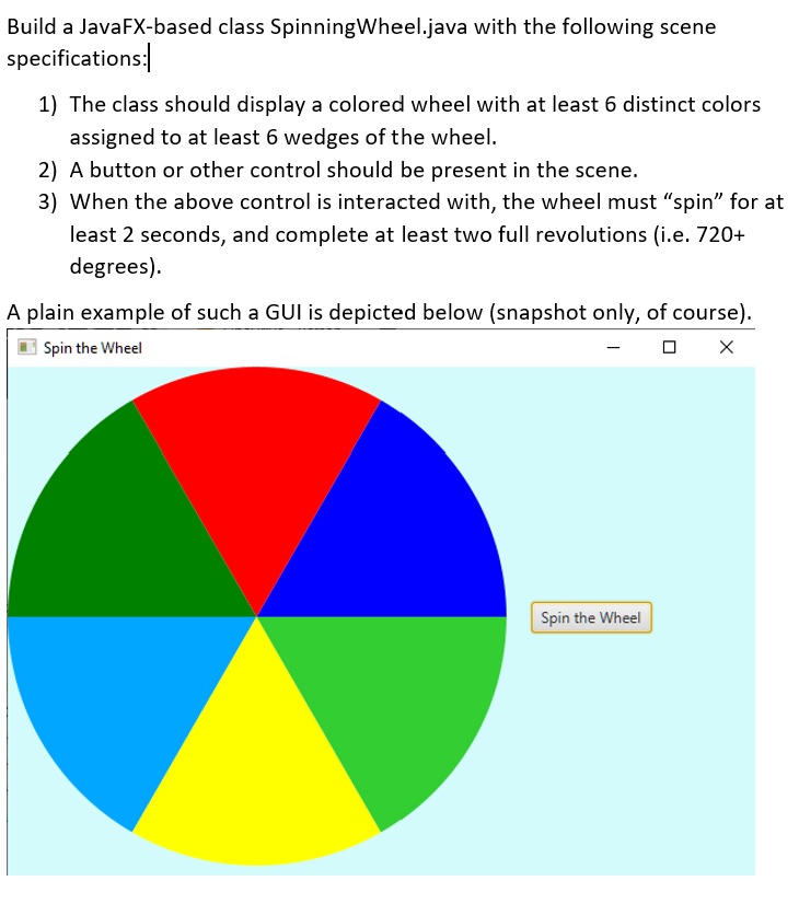 SOLVED: Build a JavaFX-based class SpinningWheel.java with the ...