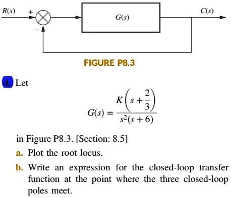 [GET ANSWER] R(s) + C(s) G(s) Let FIGURE P8.3 (K(s+(2)/(3)))/(s^2(s+6)) G(s) = in Figure P8.3 ...