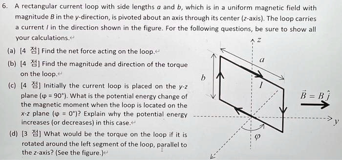 SOLVED: A rectangular current loop with side lengths a and b, which is in a uniform magnetic ...