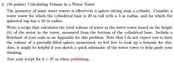 SOLVED: MATLAB 3.10 points - Calculating Volume in a Water Tower The ...