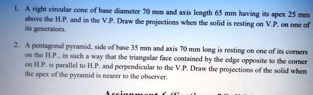SOLVED: A right circular cone of base diameter 70mm and axis length ...