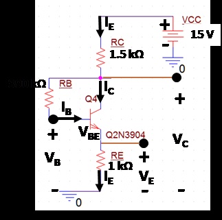 SOLVED: The circuit below is built using a Q2N3904 NPN transistor. Calculate the currents IB, IC ...