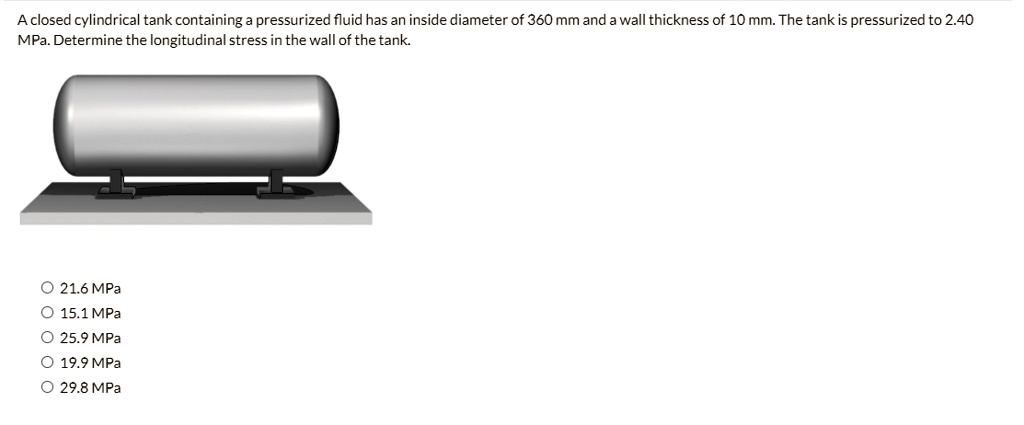 A closed cylindrical tank containing a pressurized fluid has an inside ...