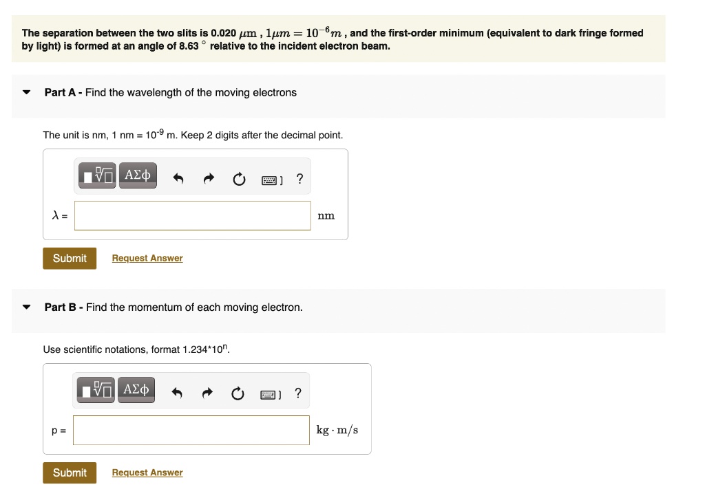 SOLVED: The separation between the two slits is 0.020 m. 1 m = 10^(-9) m, and the first-order ...