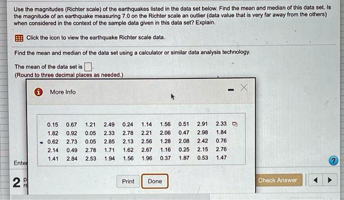 SOLVED: Use the magnitudes (Richter scale) of the earthquakes listed in the data set below: Find ...