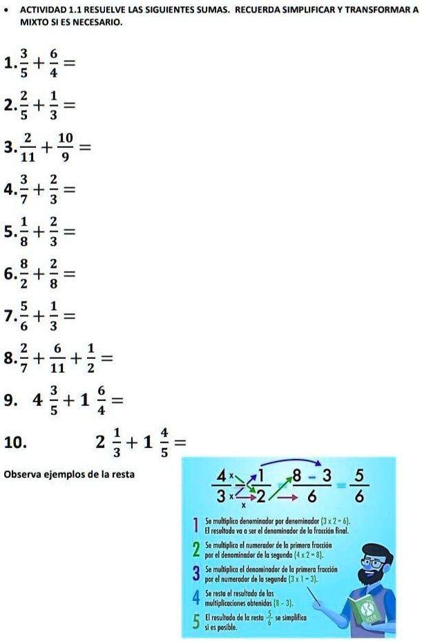SOLVED: ACTIVIDAD 1.1 RESUELVE LAS SIGUIENTES SUMAS. RECUERDA ...