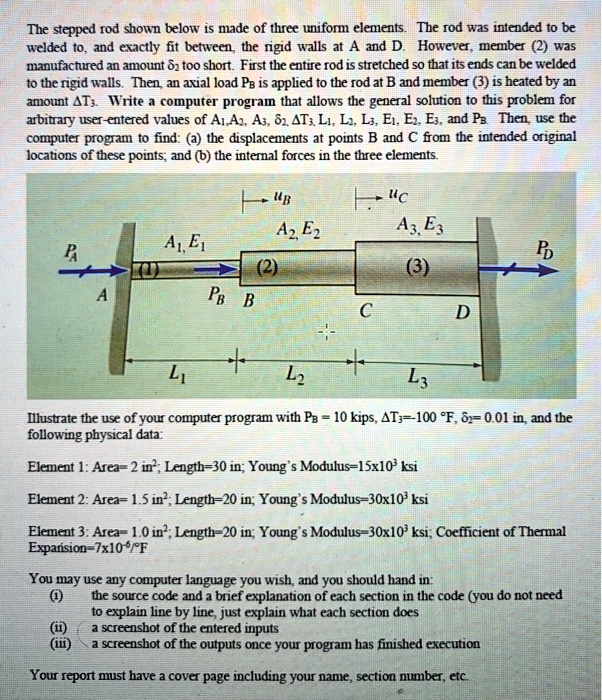 SOLVED: The stepped rod shown below is made of three uniform elements. The rod was intended to ...