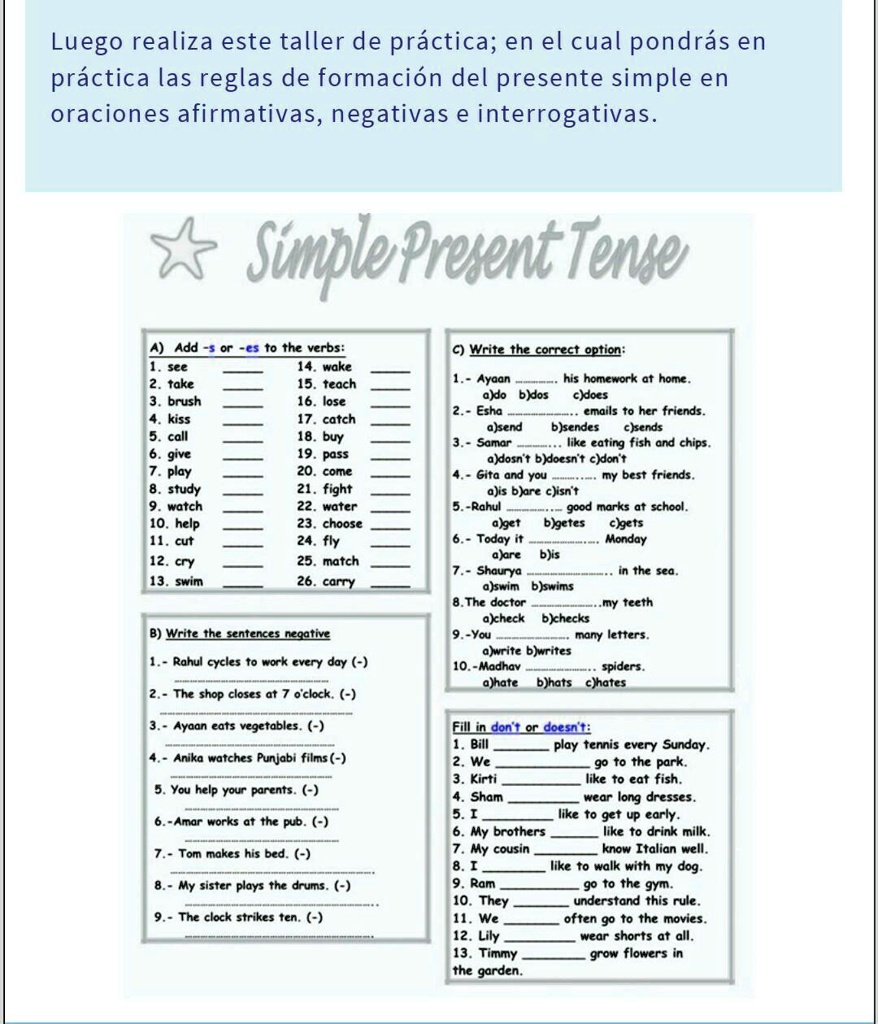 SOLVED: ayuda esto es de ingles Luego realiza este taller de práctica ...